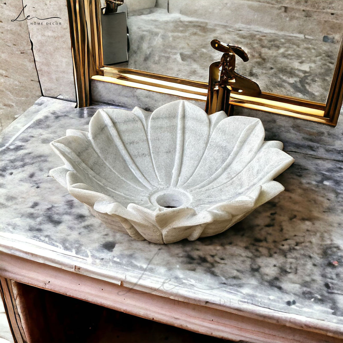 White Marble Floral Wash Basin Sink – Le Home Decor